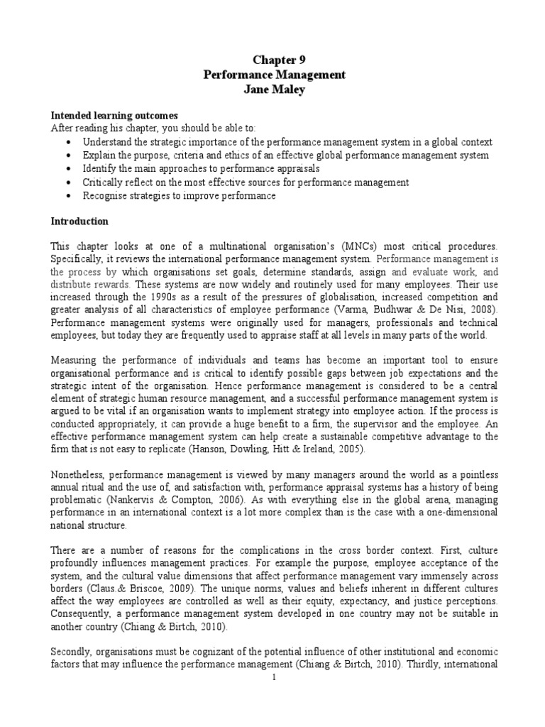 Performance Management Jane Maley: Intended Learning Outcomes | PDF ...