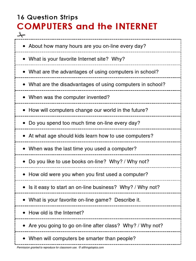 Computers and The Internet: 16 Question Strips | PDF | Learning ...