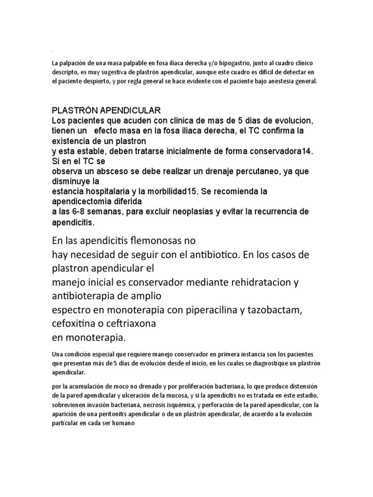 El Plastrón Apendicular Es Una Modalidad | PDF | Medicina CLINICA ...
