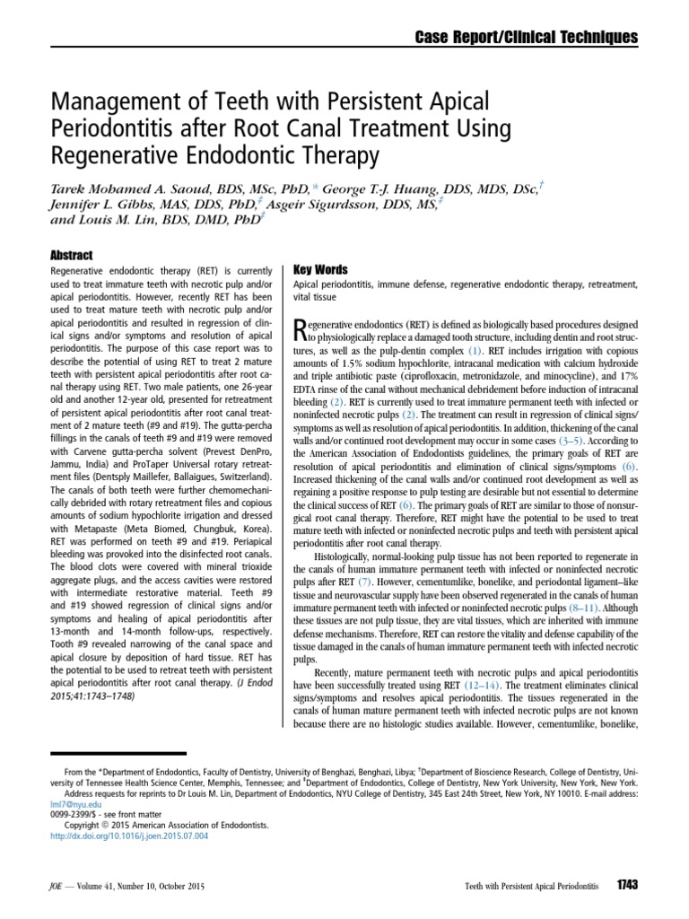 Management of Teeth With Persistent Apical Periodontitis After Root ...