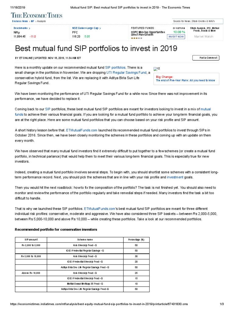 Mutual Fund SIP - Best Mutual Fund SIP Portfolios To Invest in 2019 ...
