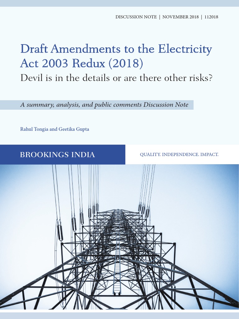 Draft Amendments To The Electricity Act 2003 Redux (2018) : Devil Is in ...