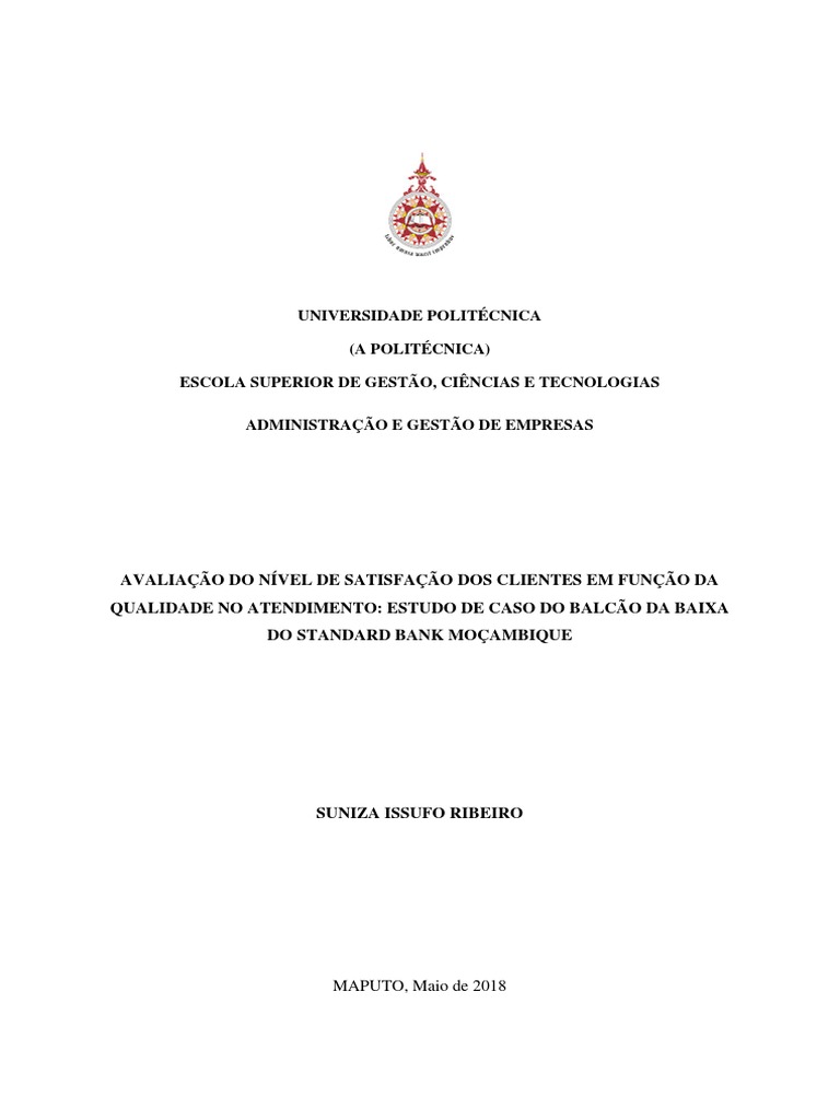 2018 - Ribeiro, Suniza Issufo PDF | PDF | Qualidade (negócios) | Economias