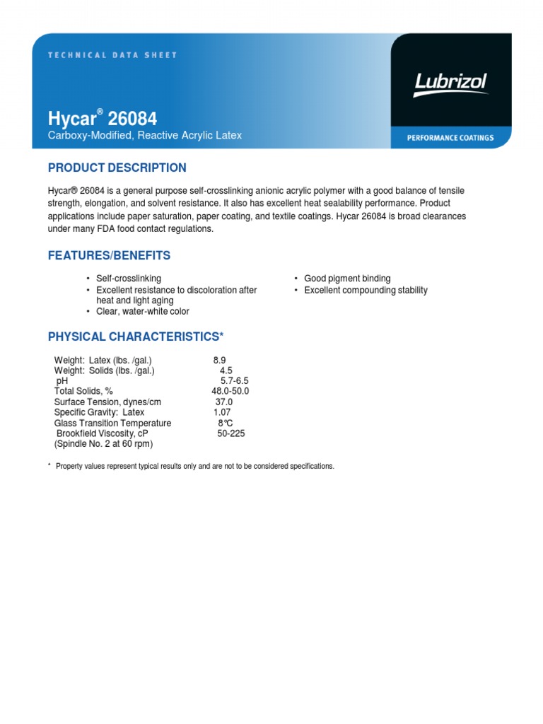 Hycar 26084: Product Description | PDF | Poly(Methyl Methacrylate ...