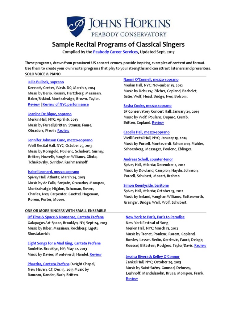 Sample Recital Programs of Classical Singers | Download Free PDF ...