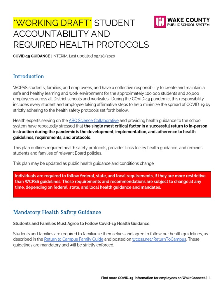 WCPSS Student Health Guidance | PDF | Safety | Wellness