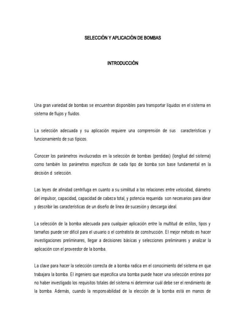 Selección y Aplicación de Bombas | PDF | Propulsión de naves espaciales | Bomba