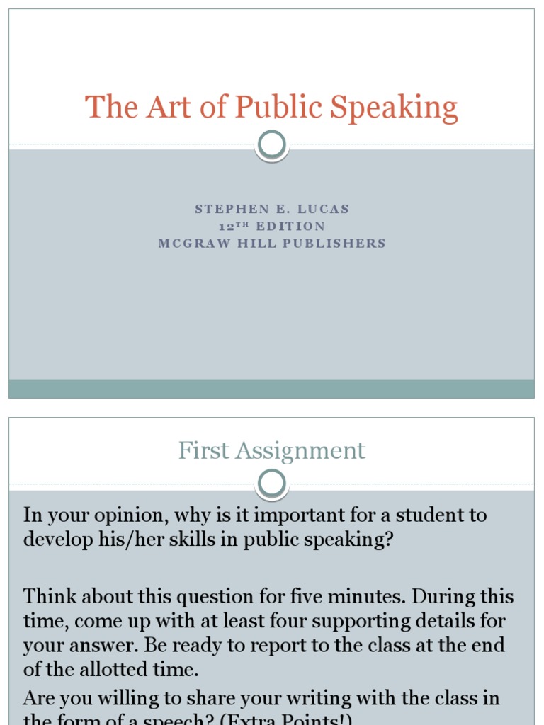 The Art of Public Speaking: Stephen E. Lucas 1 2 Edition Mcgraw Hill ...