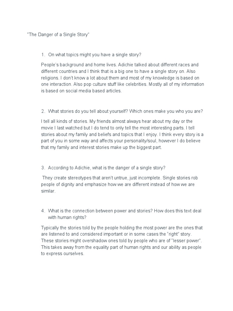 The Danger of A Single Story | PDF | Psychological Concepts | Communication