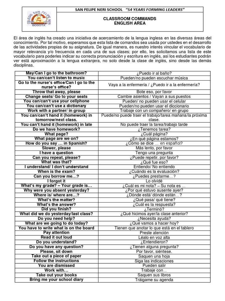Classroom Commands | PDF | Idiomas