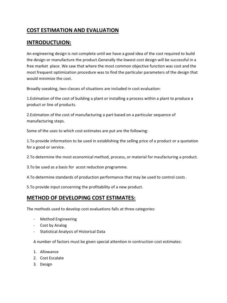 Cost Evaluation Overview | PDF | Cost | Engineering Design Process