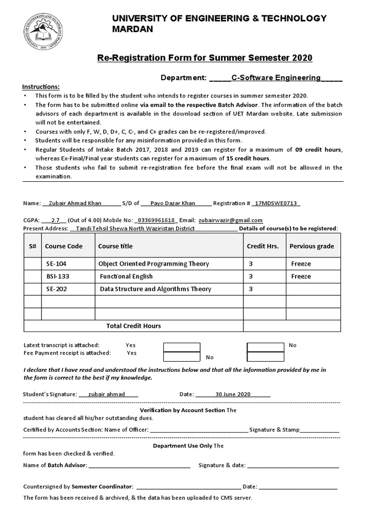 Summer 2020 Re-Registration Form - Revised | PDF | Course Credit ...