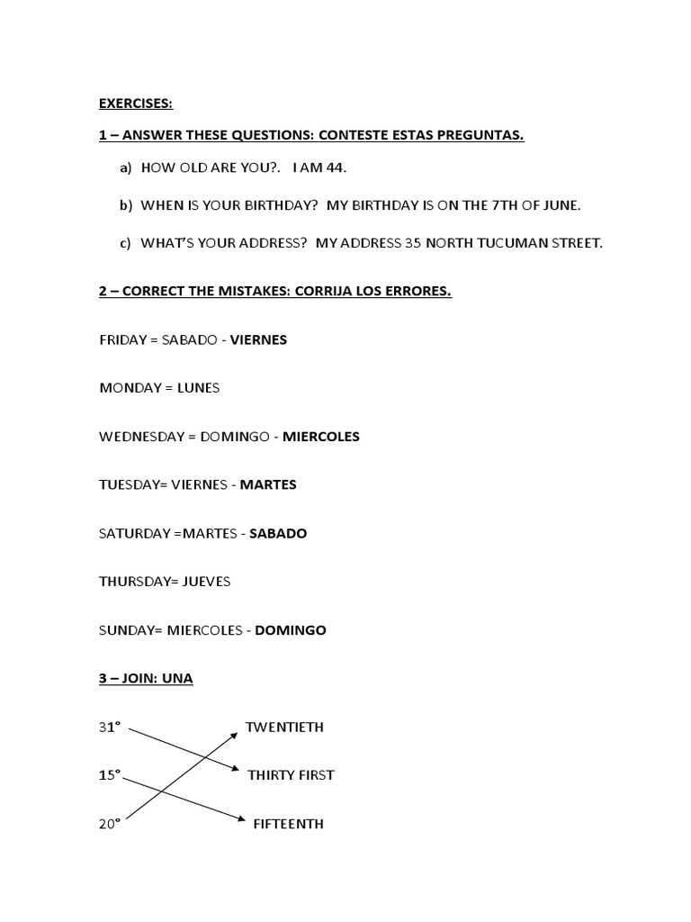 Bilingual English-Spanish Exercises | PDF