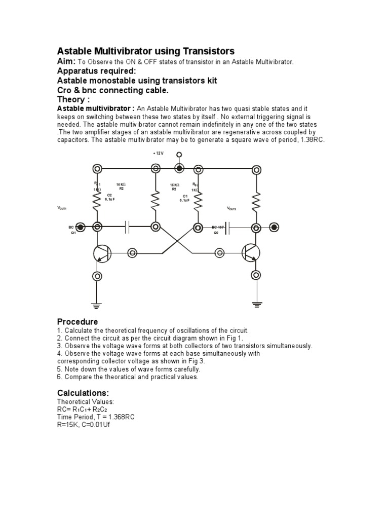 Astable Multivibrator Using Transistors | PDF