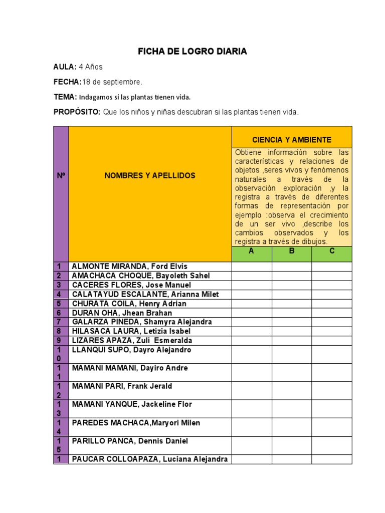 Ficha de Logro Diario | PDF