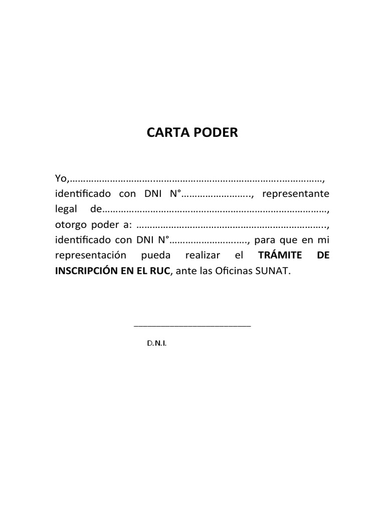 MODELO - Carta Poder INSCRIPCION RUC - Persona Juridica | PDF
