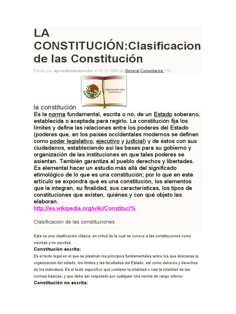 Clasificacion De La Constitucion Pdf Constitución Monarquía