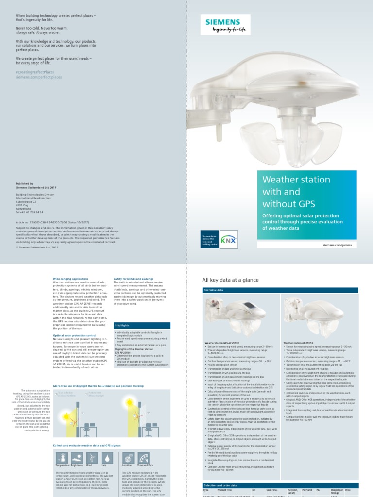 Siemens KNX Weather Station With and Without Gps-Brochure | PDF ...