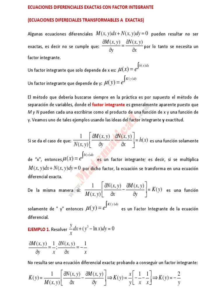 51 - Ecuaciones Diferenciales Exactas Con Factor Integrante PDF | PDF