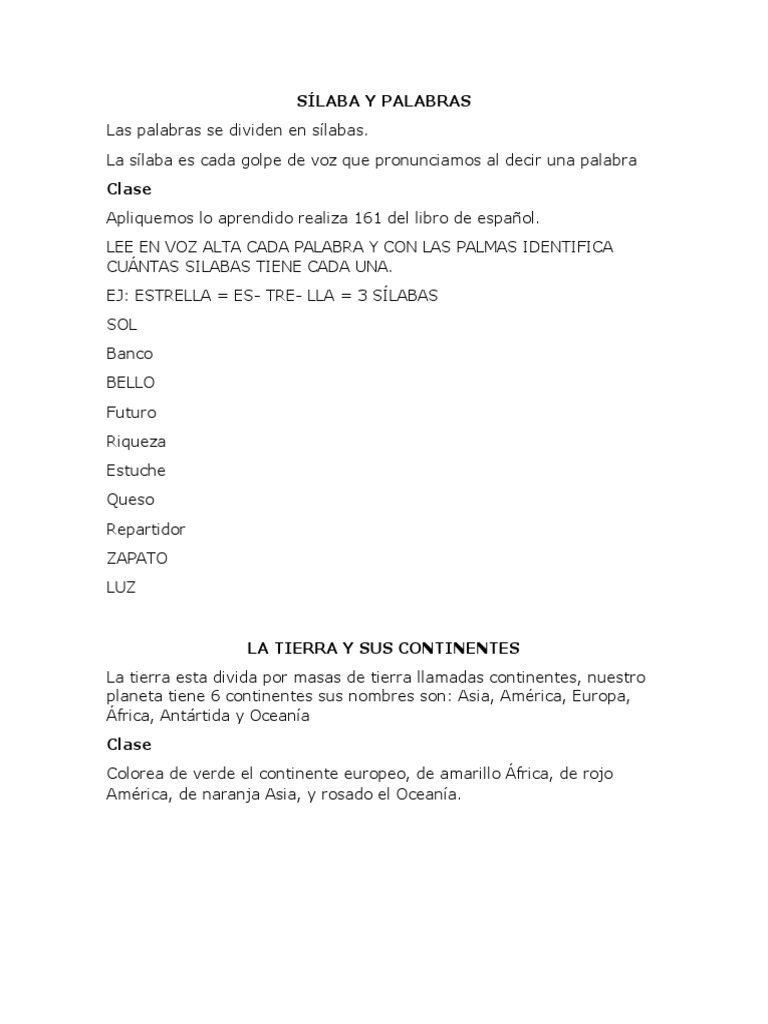 Sílabas y Continentes en Palabras | PDF
