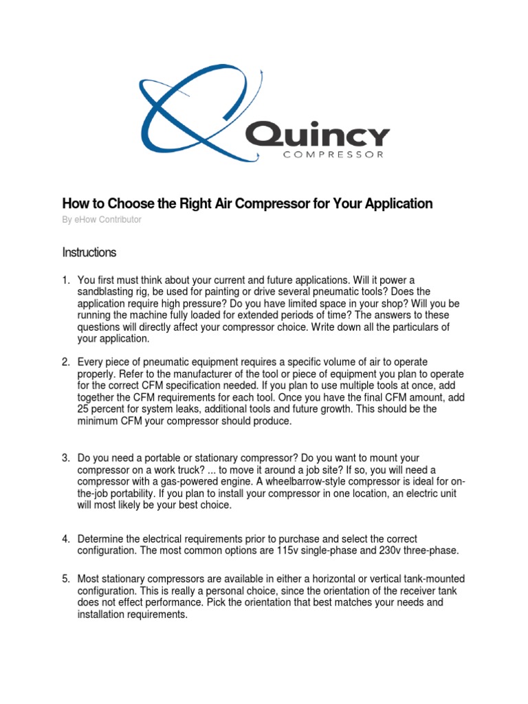 How To Chose The Right Air Compressor For Your Application | PDF ...