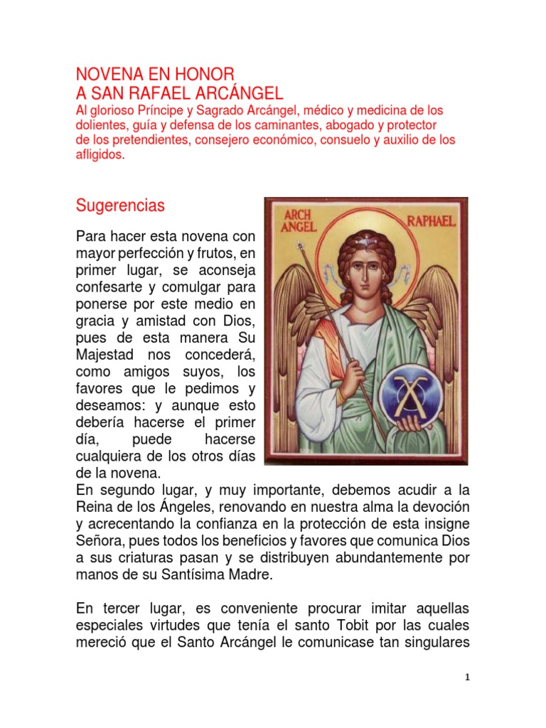 Primer Día de La Novena Al Arcángel San Rafael | PDF | Oración ...