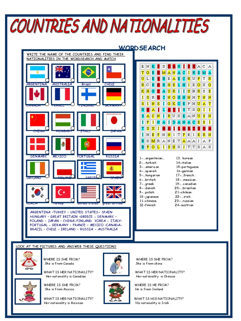 Countries and Nationalities Fun Activities Games - 510 | PDF | National ...