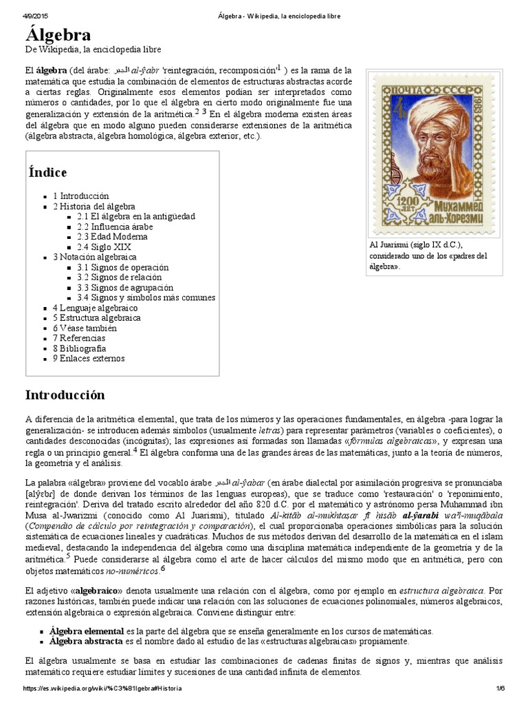 Álgebra - Wikipedia, la enciclopedia libre | PDF | Álgebra | Álgebra ...