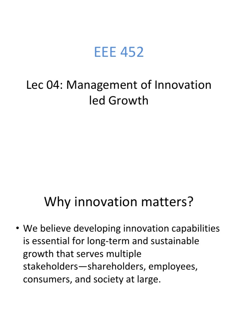 Lec 04: Management of Innovation Led Growth | PDF | Disruptive ...