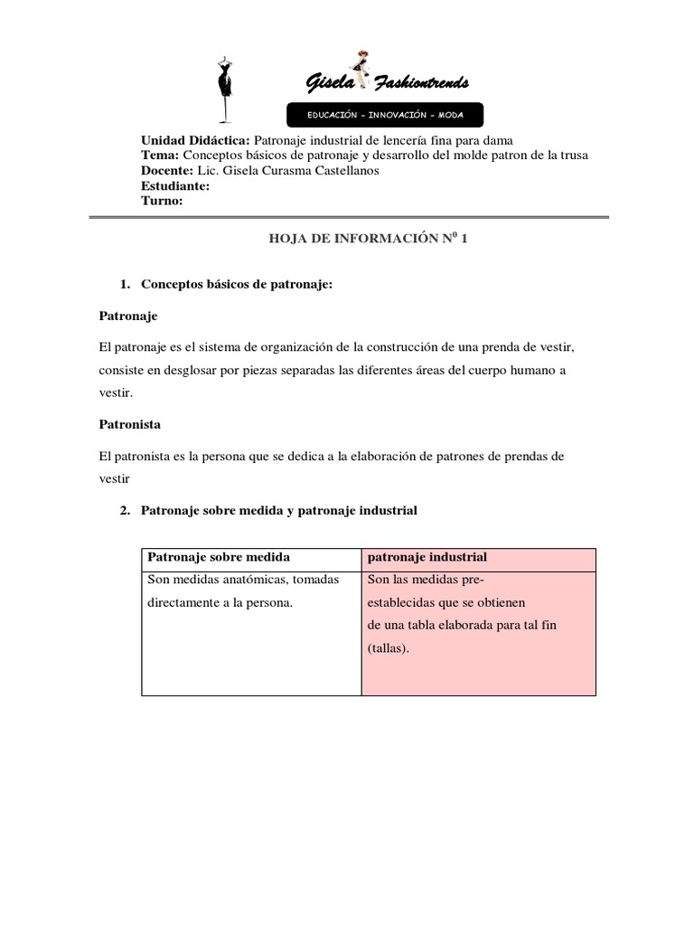 Hoja de Informacion y Desarrollo Del Molde Patron de La Trusa | PDF | Ropa
