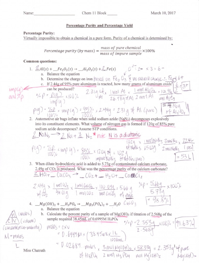 Percentage Purity and Yield Complete Notes | PDF
