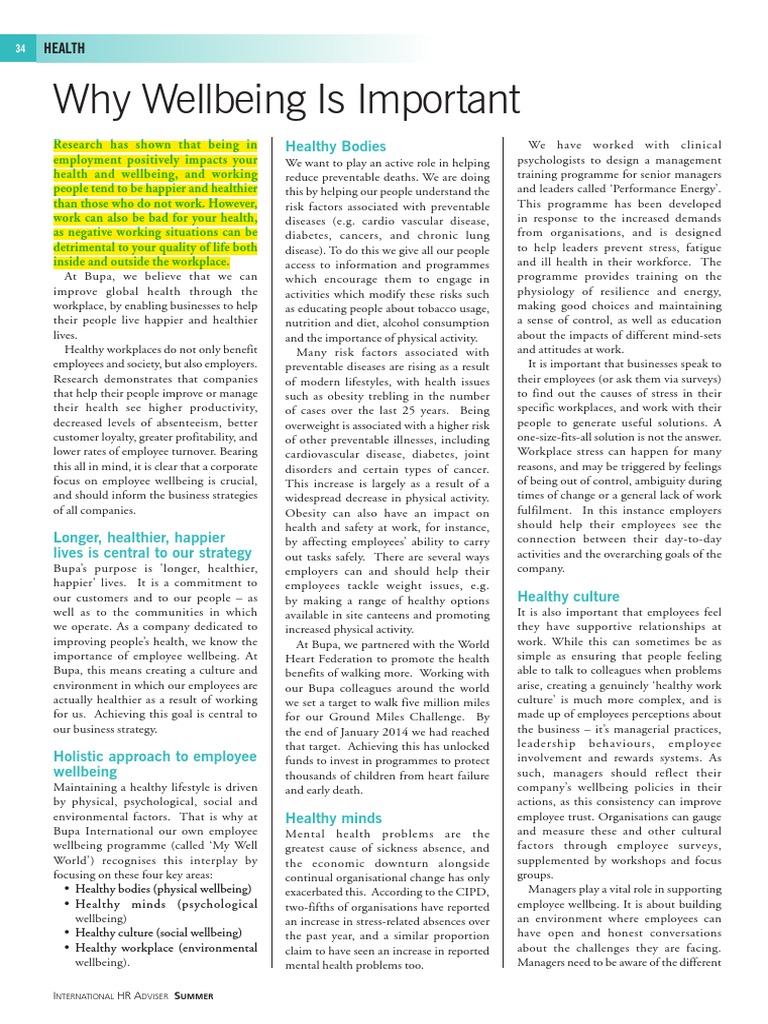 Promoting Holistic Employee Wellbeing: A Case Study of Bupa International's "My Well World | PDF ...