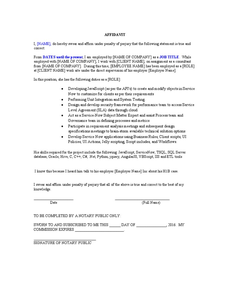 Employment Affidavit Sample Letter | PDF