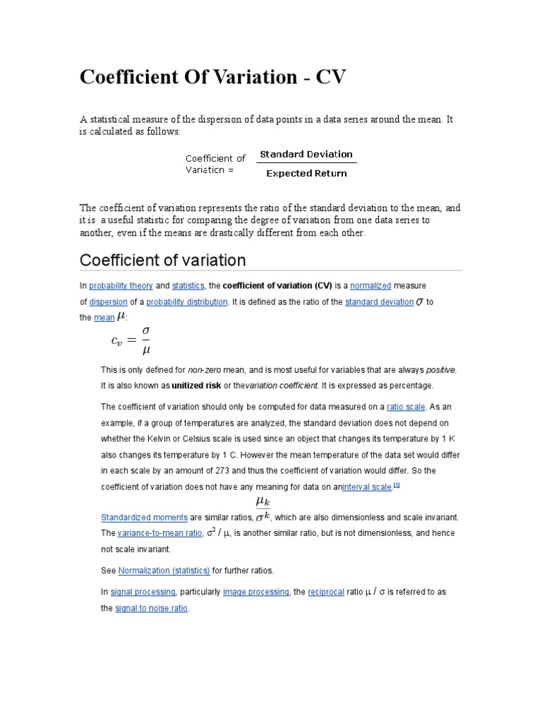 Co-Efficient of Variation | PDF | Coefficient Of Variation ...