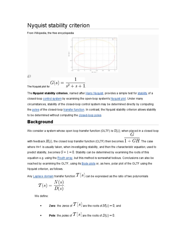 Nyquist Stability Criterion | PDF | Analysis | Algorithms