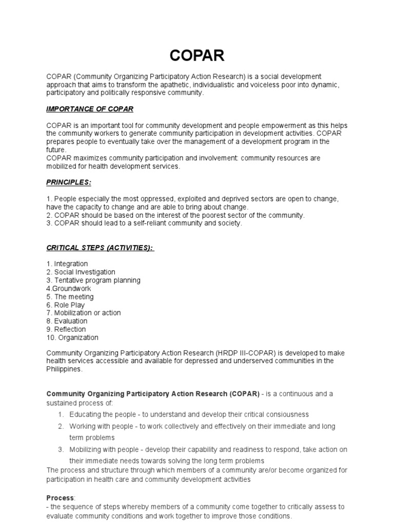 CHN - Copar | PDF | Participatory Action Research | Community
