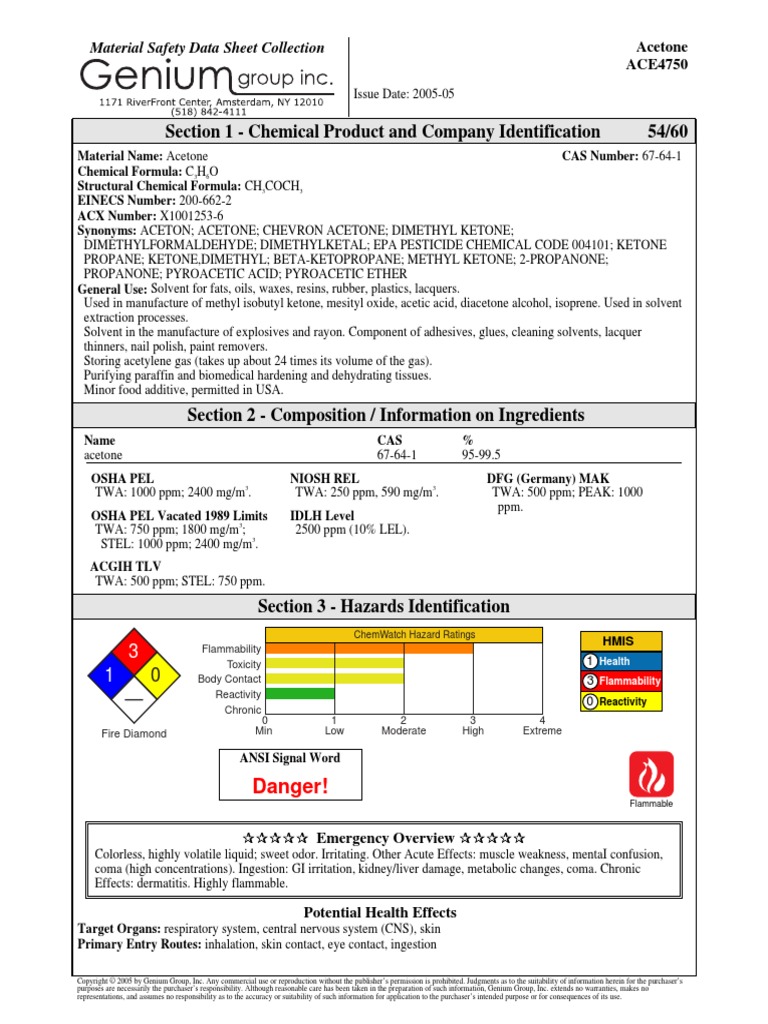 Acetone MSDS | PDF | Chemical Substances | Chemical Compounds