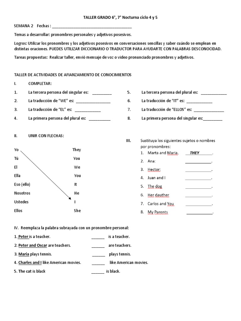 Ejercicios De Pronombres Posesivos Adjetivos Posesivos Possessive