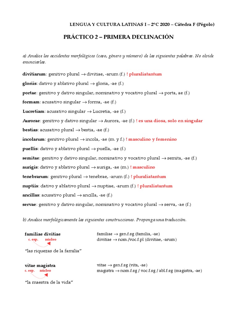 Solución TP 2 - 1a Declinación | PDF | Morfología | Mecánica del lenguaje
