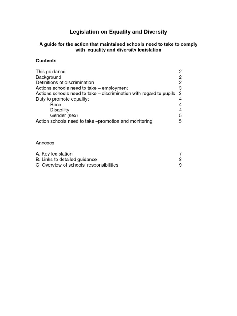 Legislation On Equality and Diversity | PDF | Discrimination | Gender ...