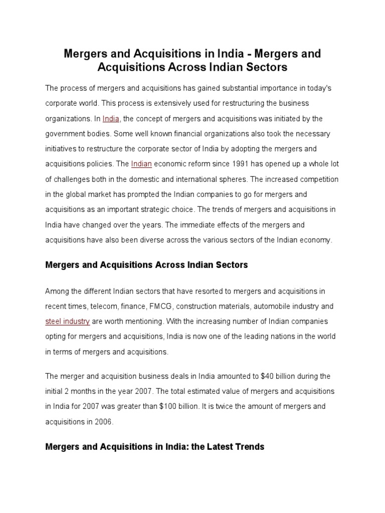 Mergers and Acquisitions Trends in India | PDF | Mergers And ...