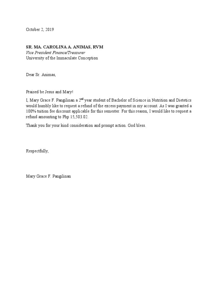 Letter For Refund | PDF