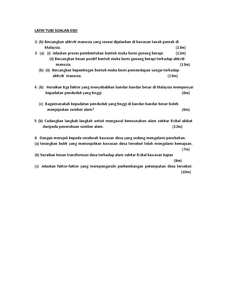 Latih Tubi Soalan Esei Sem 1 | PDF