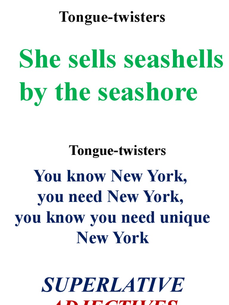 Tongue-Twisters: She Sells Seashells by The Seashore | PDF | Adjective ...