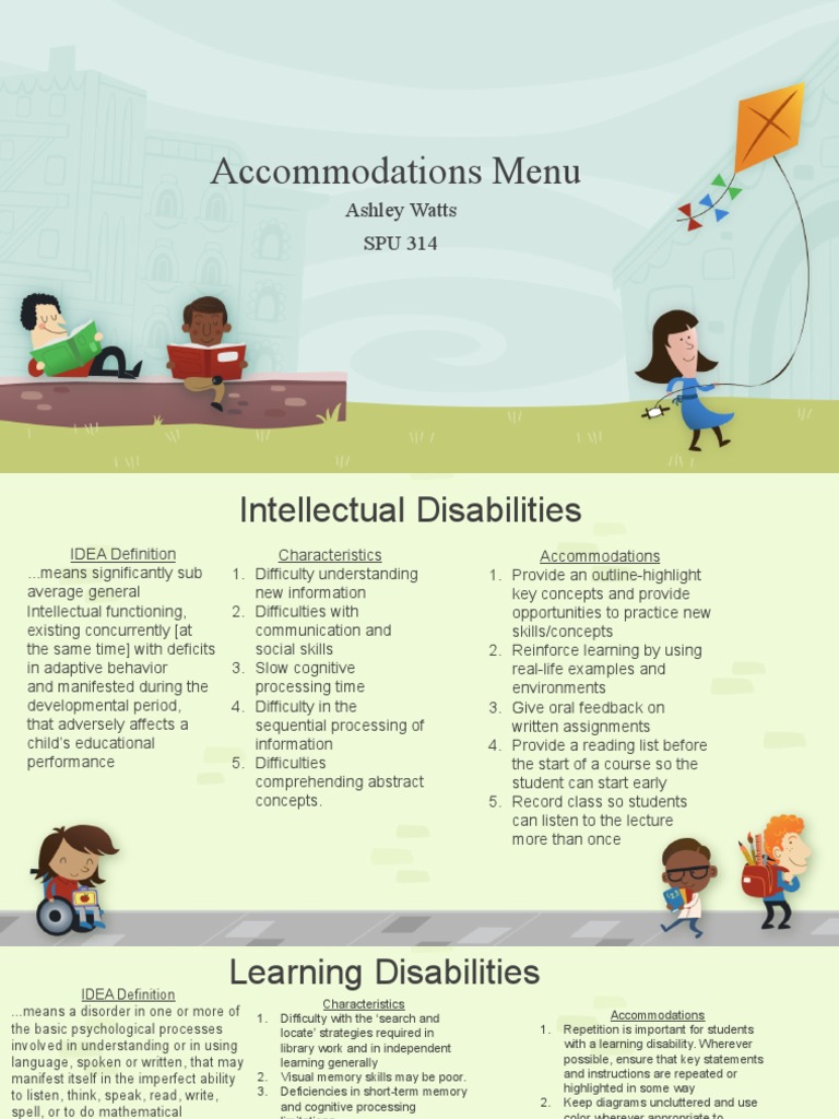 Accommodations Menu | PDF | Intellectual Disability | Disability