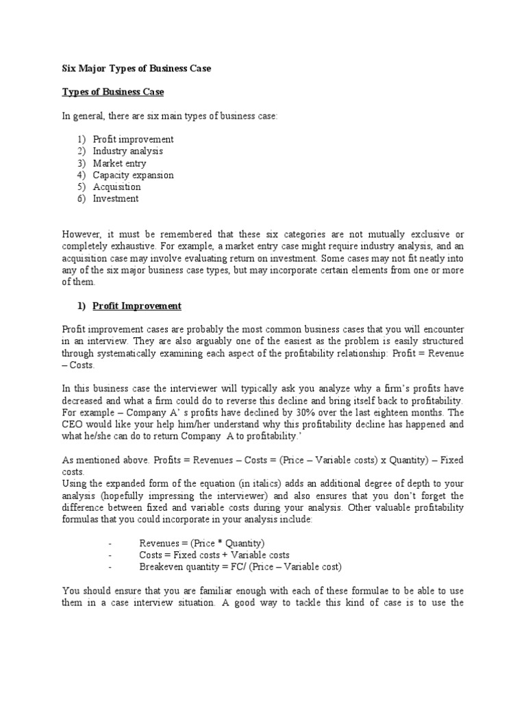 Six Major Types of Business Case - Consulting in Business | PDF ...