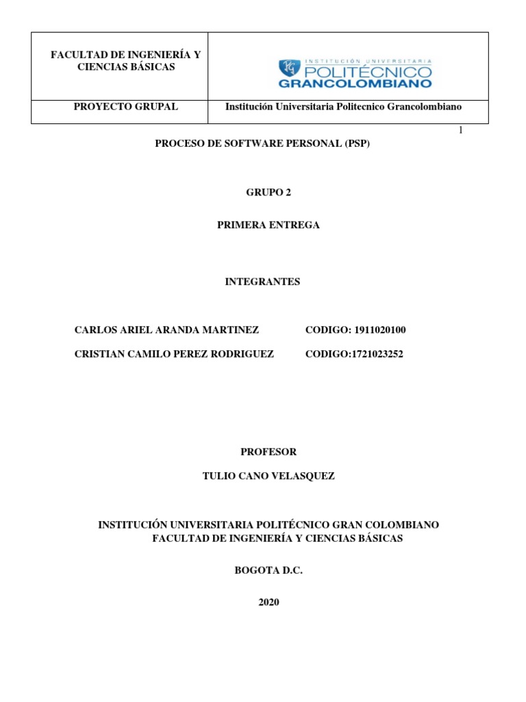 Proceso de Software Personal Primera Entrega 2020 PDF | PDF | Página ...