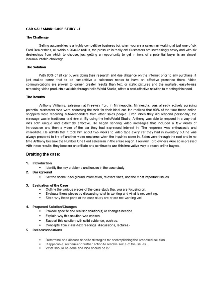 Car Salesman: Case Study - I The Challenge | PDF | Case Study | Sales