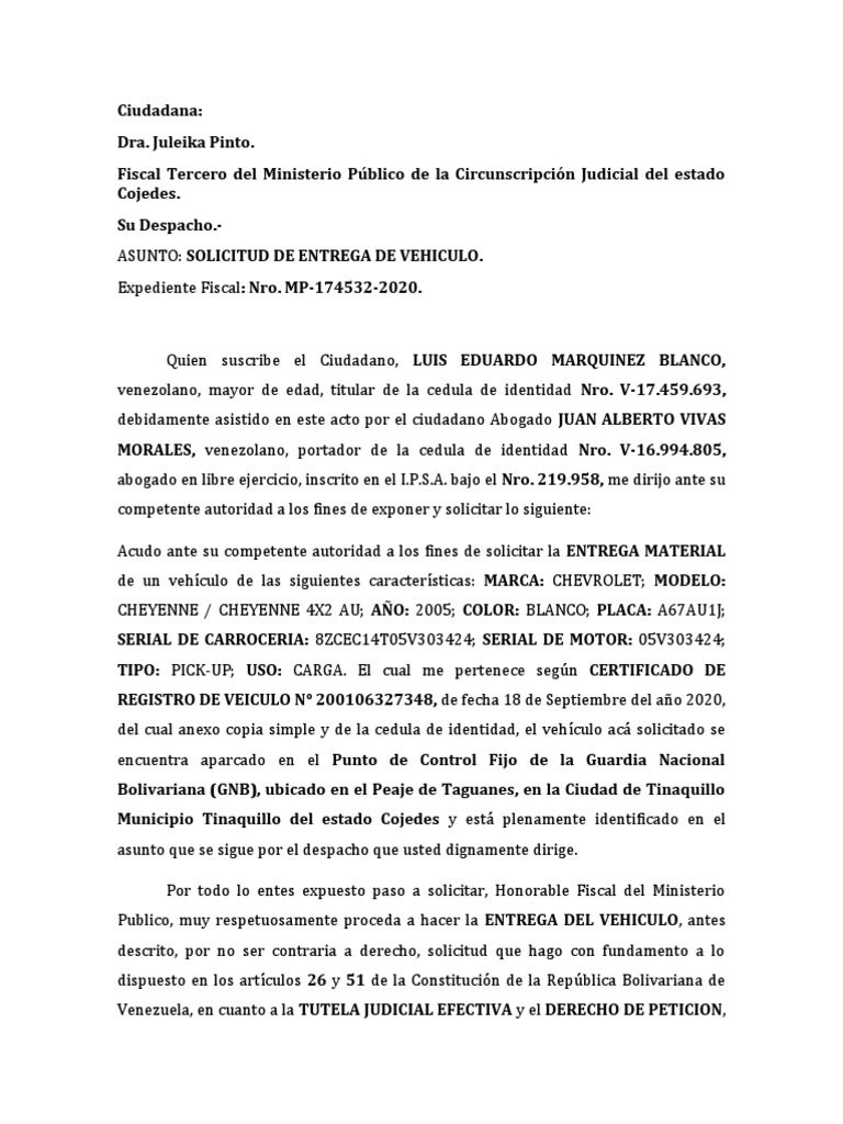 Solicitud de Entrega de Vehiculo | PDF | Información del gobierno ...