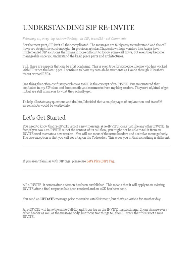 Understanding SIP RE-INVITE | PDF | Session Initiation Protocol ...